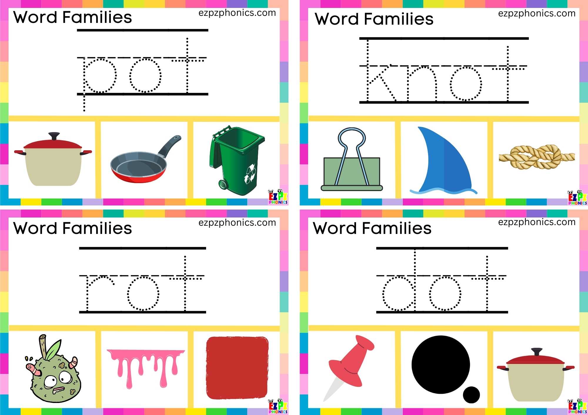 Write the words and clip the image Clip cards set 2 Word Family ot - ezpzphonics.com